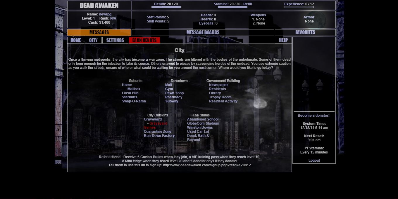 Dead Awaken - text based browser game